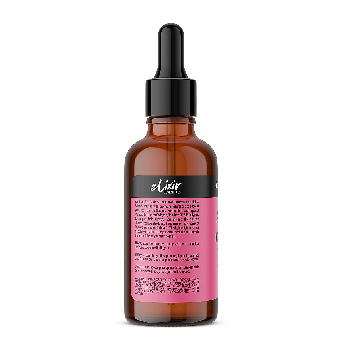 Aunt Jackie's Elixir Essentials Hair & Scalp Oil, Collagen, Tea Tree Oil & Eucalyptus, Thickens & Supports Hair Growth, 2 oz
