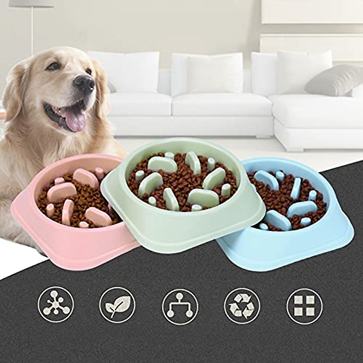 FUUIE Bowls for Food and Water Portable Dog Bowl Anti Choke Dog Feeding Food Bowls Puppy Slow Eating Dog Cat Bowls Feeder Dish Pet Bowl Pet Product Supplies (Color : Blue)