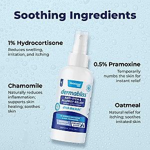 Vetnique Dermabliss Anti Itch Spray for Dogs & Cats with Hydrocortisone for Allergies and Immediate Dog Itching Skin Relief - Fragrance Free with Soothing Oat Extract (4oz Anti Itch Spray)