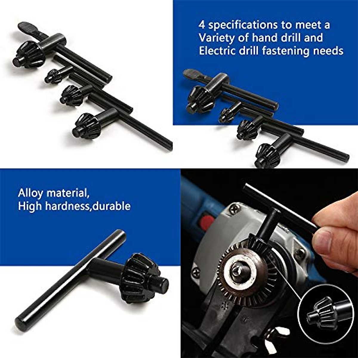 ATOPLEE 4 Sizes Drill Chuck Key Wrench,Drill Press Chuck Key for Electric Drill Clamping[Chuck Diameter:3/4" 3/8" 1/2" 5/8"]