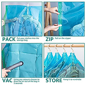 LEVERLOC Hanging Vacuum Storage Bags, Set of 4 Space Saver Bags for Clothes, Vacuum Sealed Garment Bags for Suits, Coats, Jackets, 80% Space Saving, 2 Long 2 Short