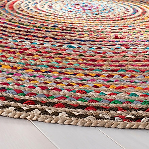 FRELISH DECOR Round Rug Area Rug, Jute & Cotton Multi Chindi Braid Rug, Hand Woven & Reversible- Handwoven from Multi-Color Vibrant Fabric Rugs Bohemian Colorful Rug (6 feet)