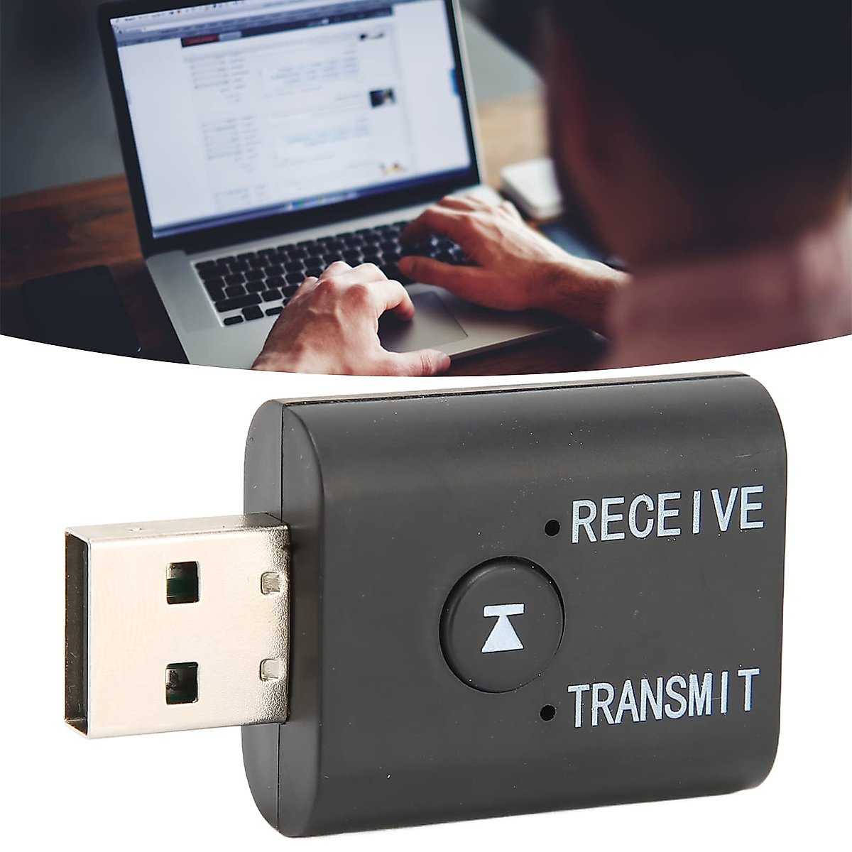 Garsentx Bluetooth 5.0 USB Dongle Adapter for PC, 2 in 1 USB Bluetooth Transmitter Receiver Adapter Wireless Transfer, Dual Output USB/AUX, for Computer TV Speaker Headset