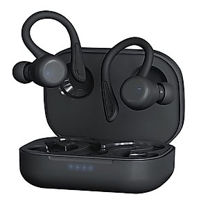 Orange Wireless Earbuds with Earhooks Running Ear Buds Bluetooth Workout Headphones in Ear Noise Cancellling Adjustable Small Mini Sleep Earphones with Mic Stereo Waterproof Android Headset for Sport