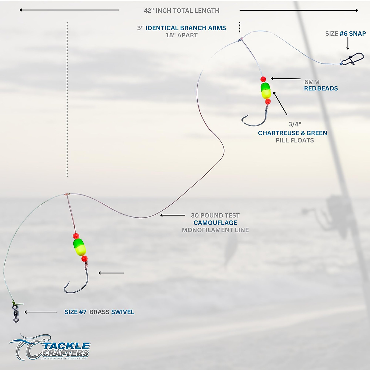 Tackle Crafters Pompano Elite Saltwater - Pack of 6 Pompano Floats for Bass, Surf Fishing Rigs, Pompano Rig - Pompano Bait - Double Drop Pompano Rigs Saltwater with Floats