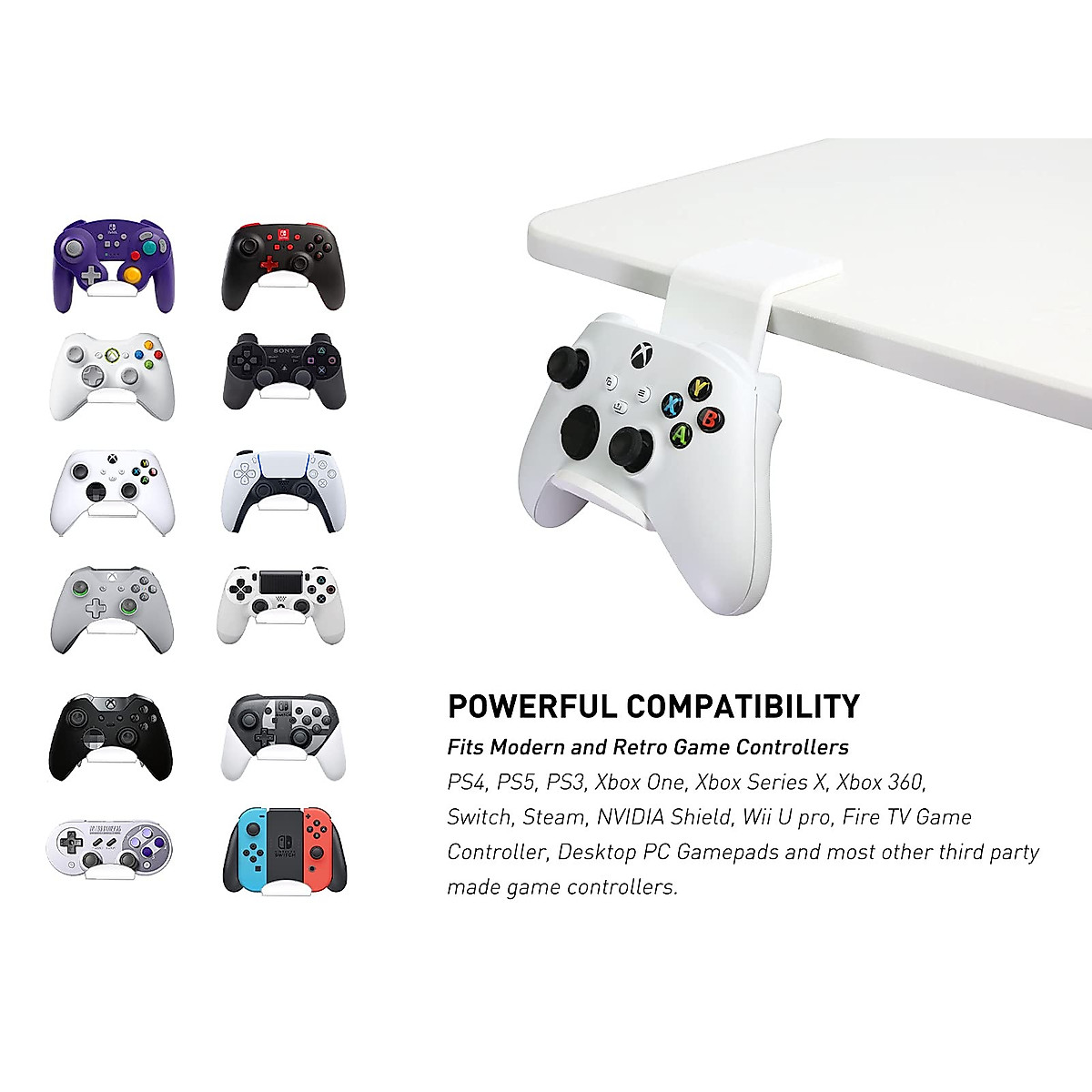 OAPRIRE Under Desk & Desktop Controller Holder Gaming Accessories (2 Pack) for Xbox ONE PS4 PS5 Switch, Universal Controller Stand with Clips (White)