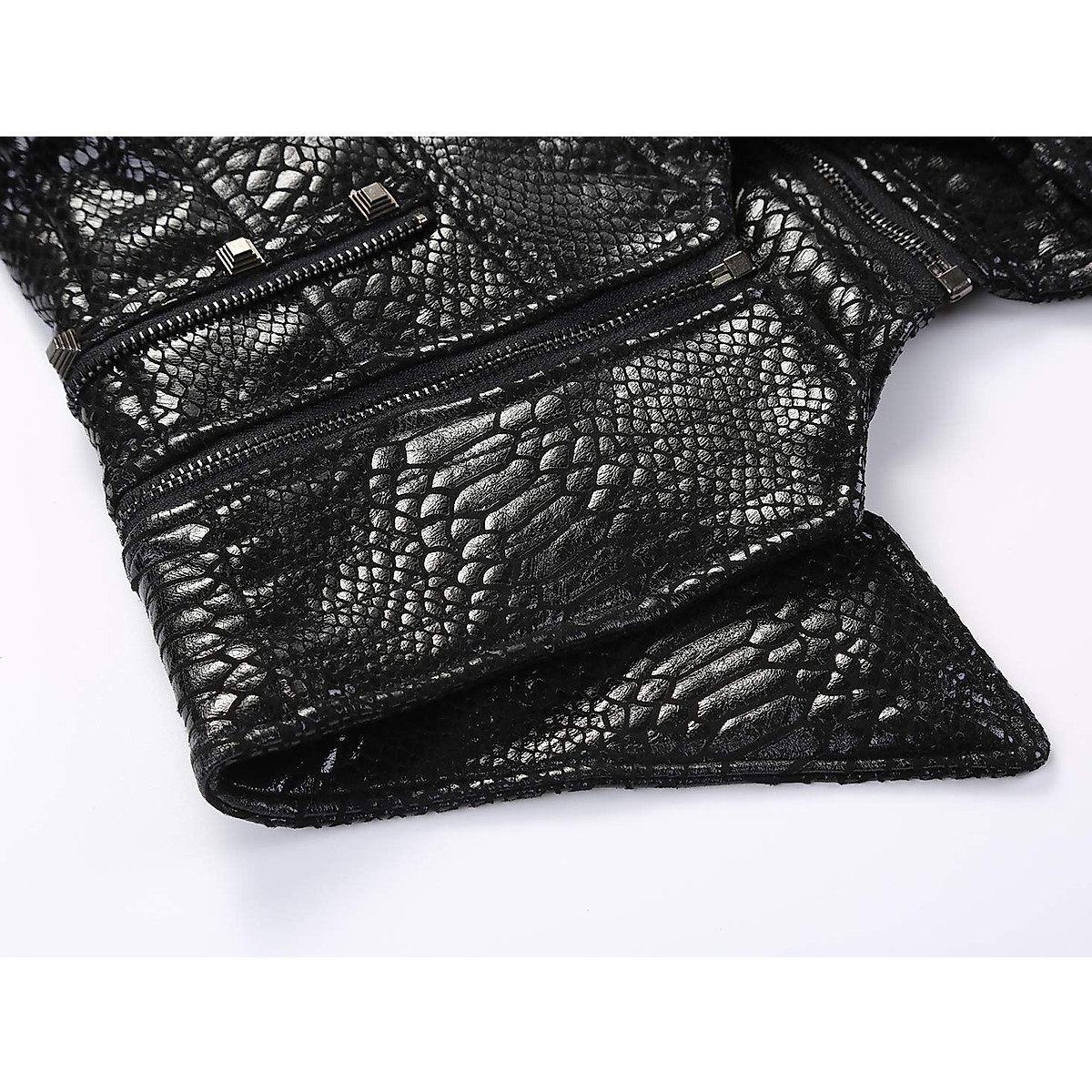 chouyatou Women's Fashion Snake Pattern Print Studded Moto Pu Leather Biker Jacket (X-Small, Black)