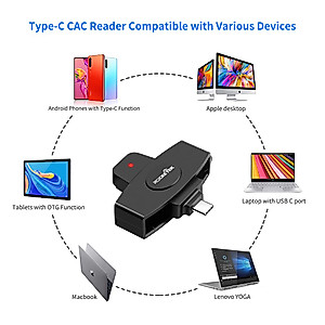 Type C CAC Rocketek DOD Military USB-C Common Access CAC Smart , Credit /CAC Chip card reader Compatible with Android Phones, MacBook Pro, iMacCR5+LTCR1