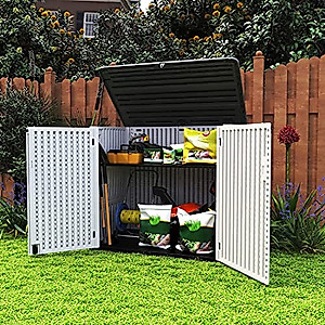 KINYING Larger Outdoor Storage Shed Weather Resistance, Horizontal Outdoor Storage Box Waterproof for Garden, Patios, Backyards, 48 Cu.ft Capacity for Bike, Garbage Cans, Lawn Mower, Garden Tools