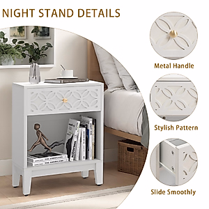 E-SHANHOMY White Nightstand Drawers Modern Side Table for Bedroom,Night Stand End Table with Storage Shelf,Night Tables Wood Nightstand Table Bedroom, 24" H