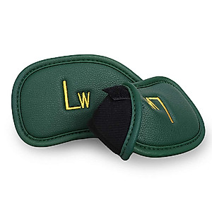 CRAFTSMAN GOLF 12pcs Thick Synthetic Leather Green Golf Iron Head Covers Set Headcover Fit All Brands Callaway Ping Taylormade Cobra Etc. (12pcs Green with Gold No.for Right)