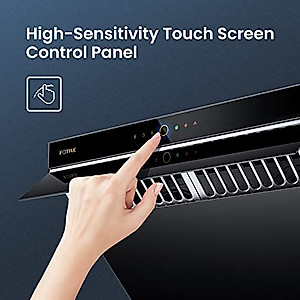 FOTILE JQG7505 30” Under-Cabinet or Wall-Mount Range Hood | Dual DC-Motor | Slant Vent Design | Hands Free On and Off | Touchscreen with 4 Speed Level | Modern Kitchen Onyx Black Glass