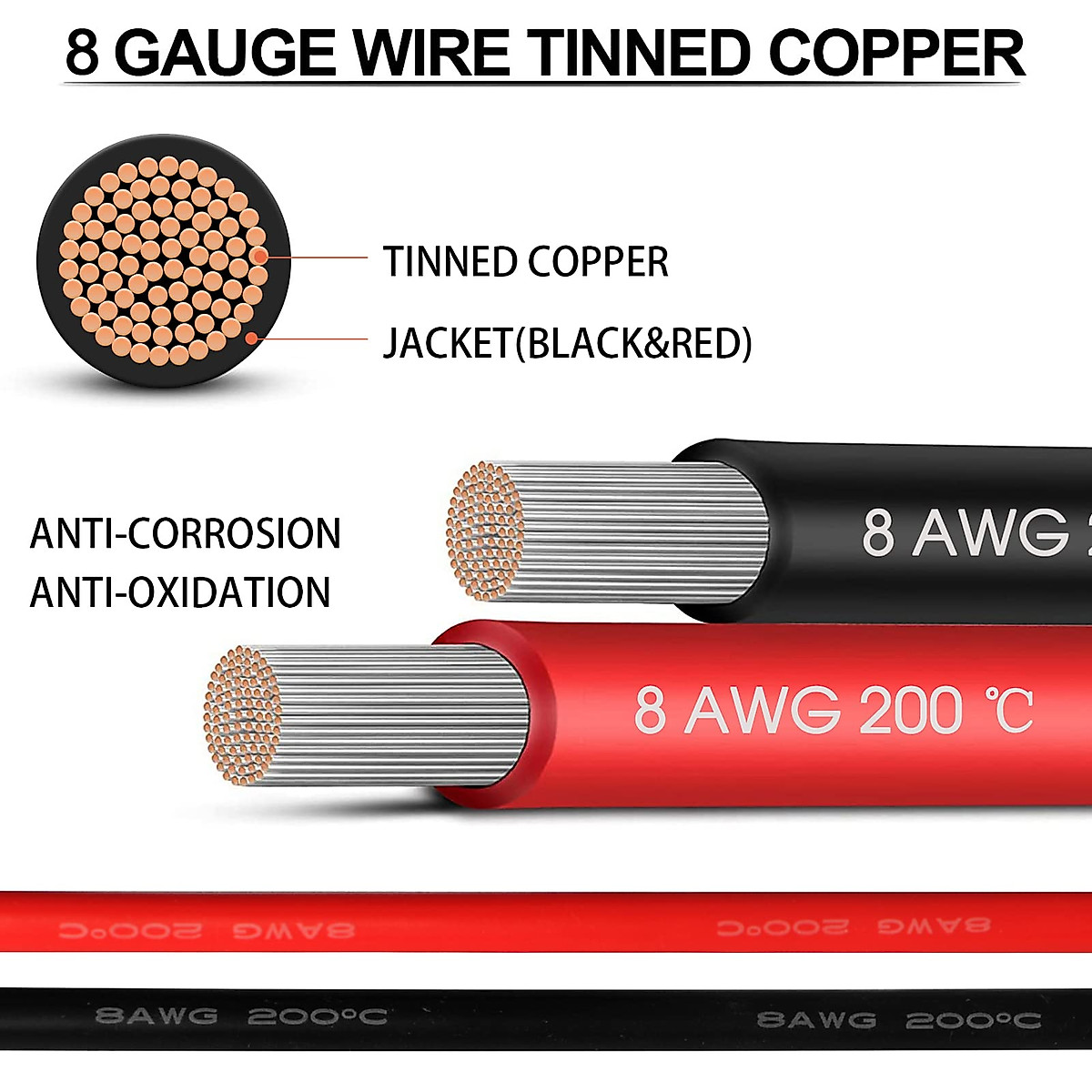 Trolling Motor Battery Cable Extension Wire Kit-6 Feet 8 Gauge Wire for Extending Battery Cable to Trolling Motor,Fits Marine Fishing Boat