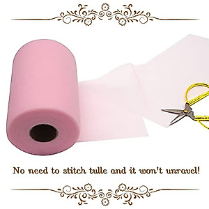 Pink Tulle Fabric Rolls 6" x 100 Yards Tulle Ribbon for Tutu Skirt Gift Wrapping Party Wedding Decoration Baby Shower Table Skirt