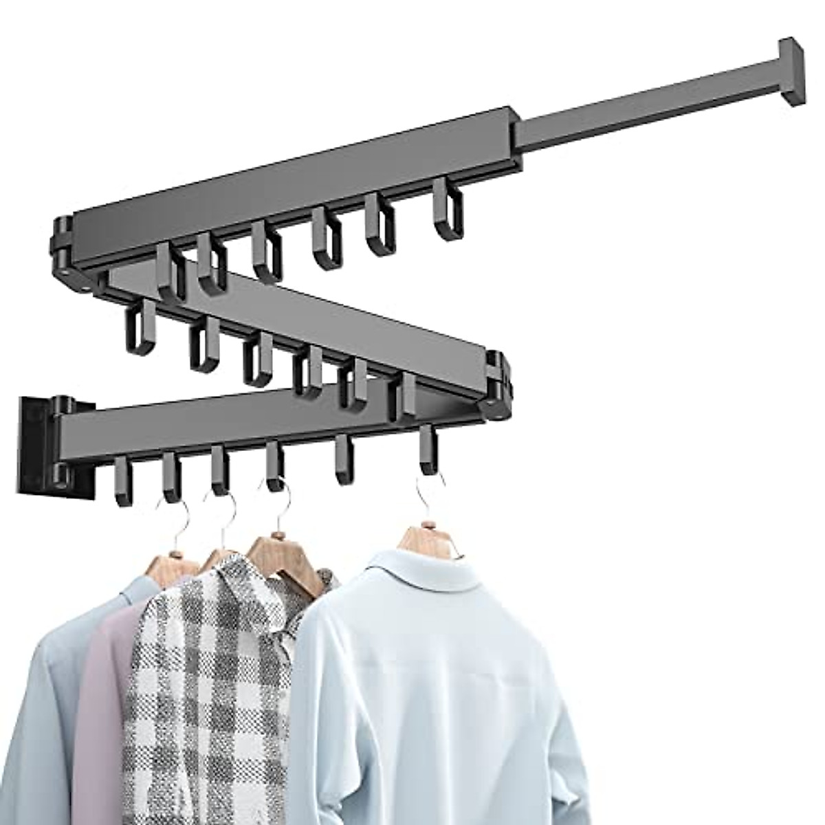 HotMax Clothes Drying Rack Wall Mounted, Retractable Collapsible Drying Racks for Laundry, Space Saving Dryer Rack, Balcony, Apartment Space Saver Organization(Tri-fold, Black)