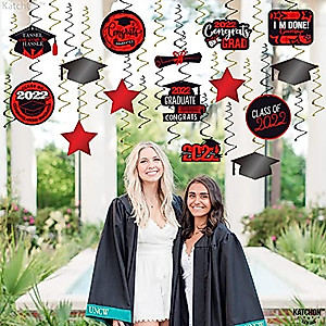 45 Pieces, Red Graduation Hanging Decorations - Large Cutout, No DIY | Graduation Swirls, Red and Black Graduation Decorations 2022, Graduation Hanging Swirls Decorations, Graduation Party Decorations
