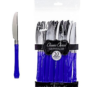 Amscan 436901.105 Premium Cutlery Knives, 7 1/2", Blue/Silver