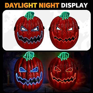 Liliful 2 Pcs Halloween Pumpkin Light up Mask Face Head Scary Mask for Halloween Festival Cosplay Party Decoration Costume(Red, Blue)
