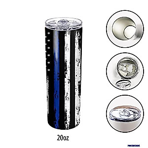 Thin Blue Line Police Tumbler-20oz Travel Mug with Lid for Coffee Cup/Cold Drinks,Graduation,Cops Officer,Law Enforcement 20oz Insulated Stainless Steel Travel Mug Skinny