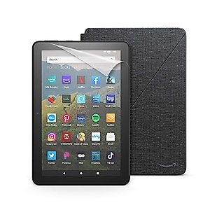 Fire HD 8 tablet, 64 GB, Black + Amazon Fire HD 8 Cover, Charcoal Black + NuPro Screen Protector, 2-pack