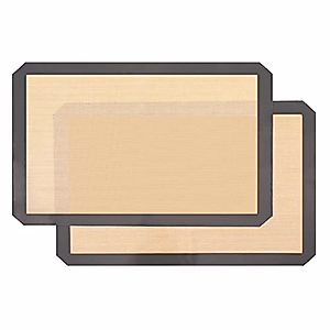 Elyum Silicone Baking Mat, 2 Pack Non-Stick Food Grade Silicone Mat for Baking, Reusable Heat Resistant Half Sheet Baking Mat for Cookies Macarons Bread Pastry (16.5"x11.6", Grey)