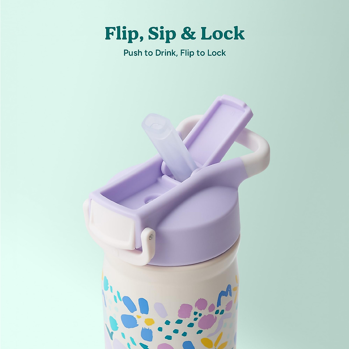 REDUCE 14 oz Hydrate Pro Stainless Steel Insulated Water Bottle - Flip Top Leak-Proof Lid,Dishwasher Safe,BPA-Free,Dual Wall Vacuum,Keeps Drinks Cold for 48 Hrs, Cup Holder Friendly - Abstract Flowers