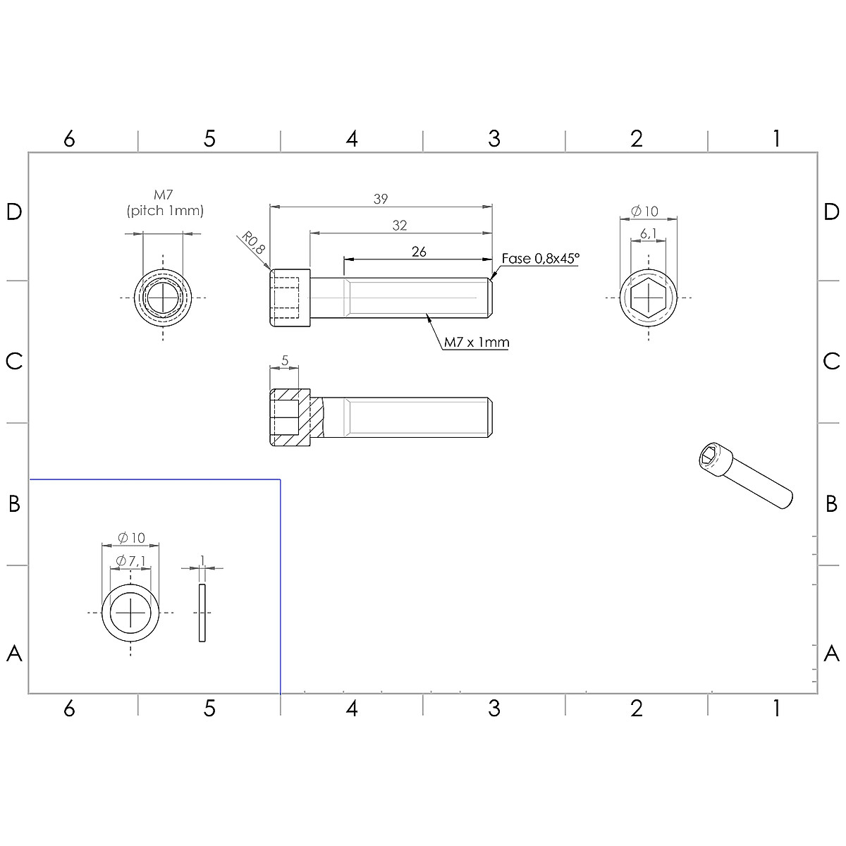 Wanyifa Titanium M7 32mm 1.0mm Pitch Allen Hex Socket Head Bolt Screw with Washer Pack of 4(Silver)