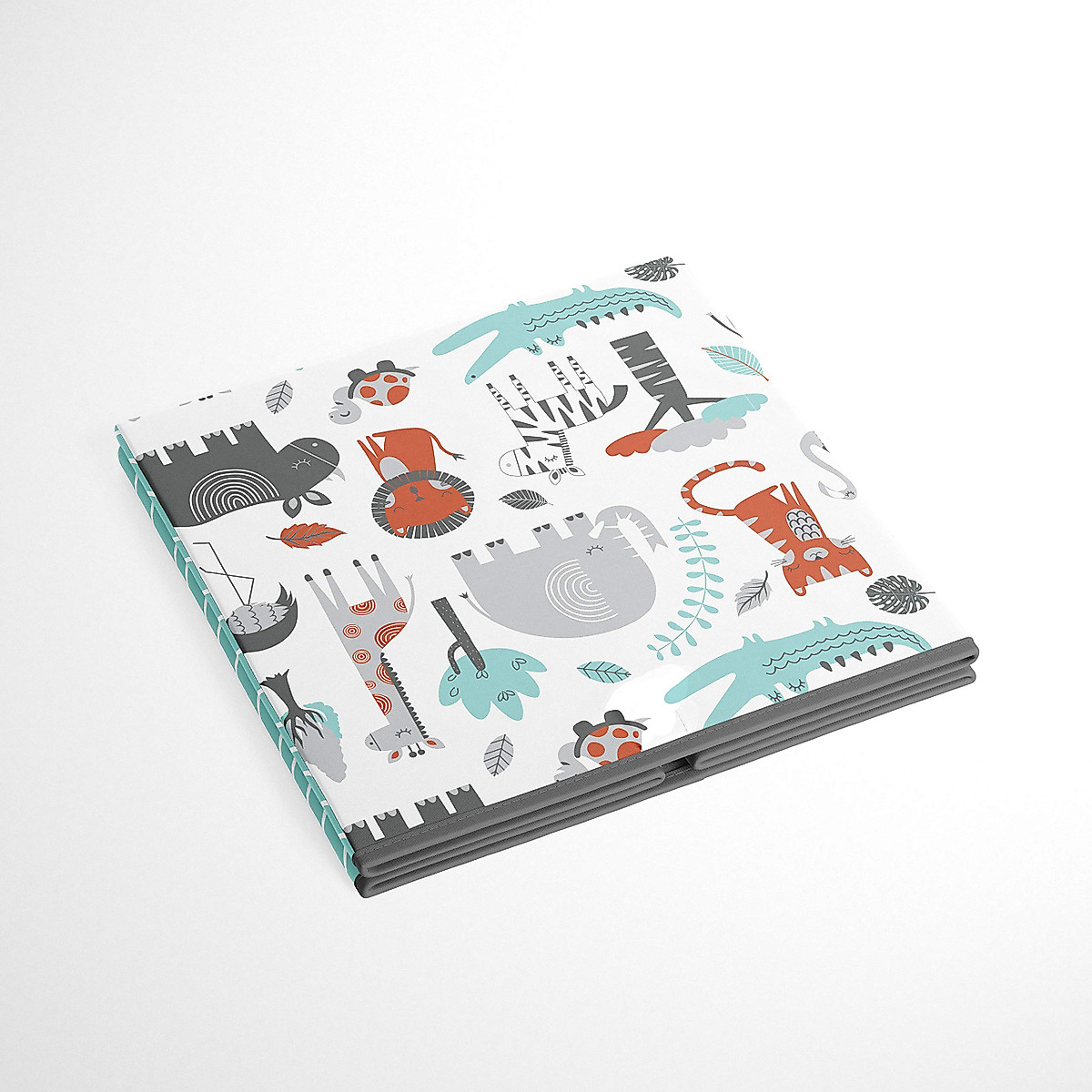 Bacati - Small Storage Tote Safari Animals Aqua/Orange/Gray Boys 10 x 10 x 10 inches