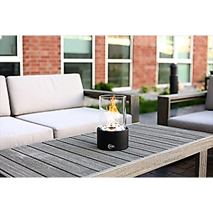 Shok World Concrete Tabletop Fireplace with Glass Stone - Portable Fire Pit Indoor & Outdoor Fireplace for Patio - Decorative Tabletop Fire Pit with Windproof Glass Cover - Bio Ethanol Ventless