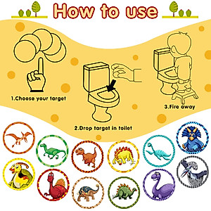 120 Pcs Toilet Targets for Boys Training Flushable Dinosaur Targets Potty Training Boys Pee Targets for Boys Training Toilet Target Stickers Dinosaur Potty Training Seat for Boys Training Use