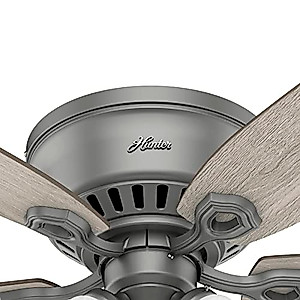 Hunter Fan Company, 51113, 52 inch Builder Matte Silver Low Profile Ceiling Fan with LED Light Kit and Pull Chain