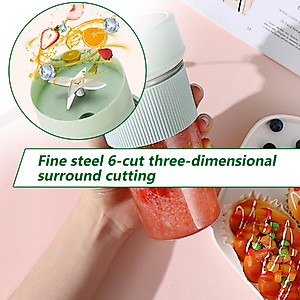 Portable Juicer, 350ml USB BPA-Free Mini Portable Blender Cup with Straw & 6 Stainless Steel Blades, Leakproof Personal Size Blending Cup for Kitchen Travel Gym Creamy(Green)
