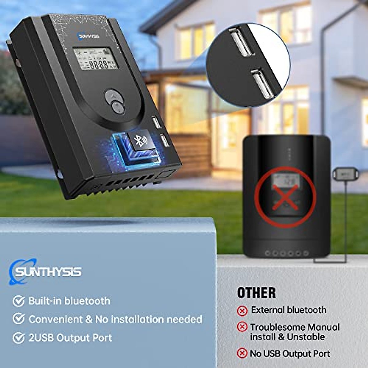 Sunthysis MPPT Solar Charge Controller, 20A 12V/24V Auto, Max Input 100V 260W/520W, LCD Display, APP Monitoring Setting, Solar Panel Regulator for AGM Gel Sealed Flooded, Lithium Battery (Bluetooth)