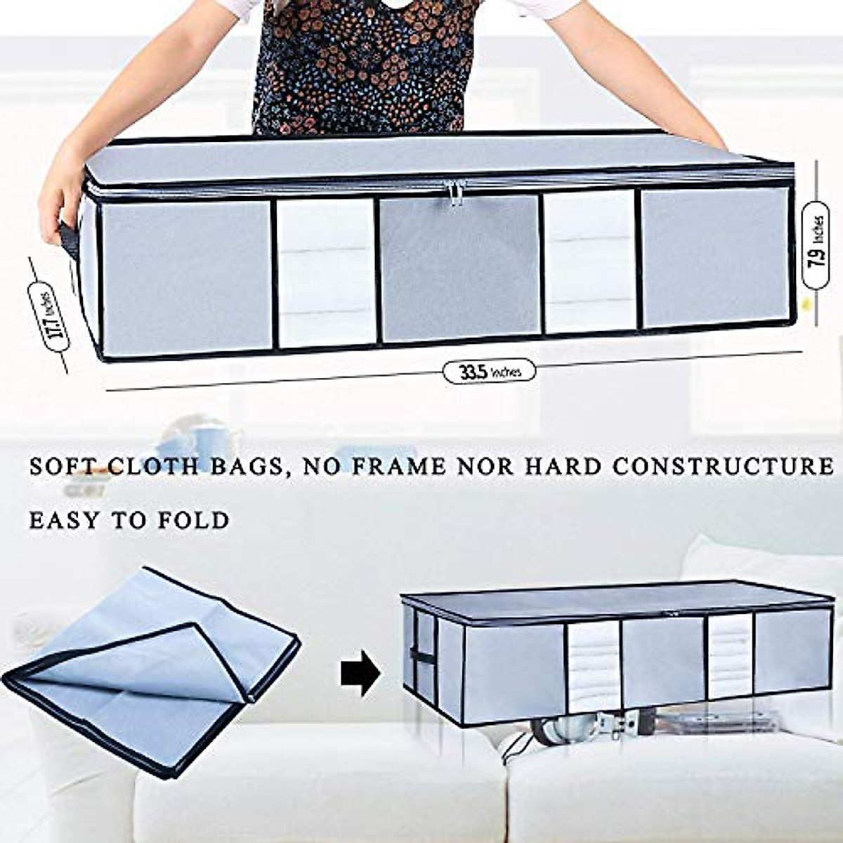 Under-bed Storage Bags [3-Pack] Large Capacity Storage Container Organizers| Folding Under Bed Storage Containers with Reinforced Zipper and Handles, Storage Containers for Comforter, Beding, Blanket, Clothing, Shoe