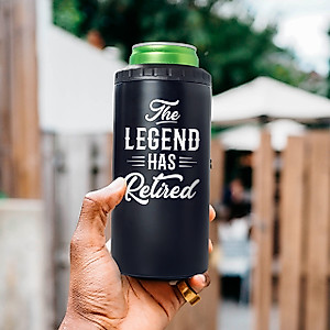 SANDJEST The Legend Has Retired 4-in-1 Design Tumbler Cup Can Cooler - 12oz Stainless Steel Insulated Cans Coozie Travel Mug Christmas, Birthday, Happy Retirement Gifts for Coworkers, Colleagues, Men