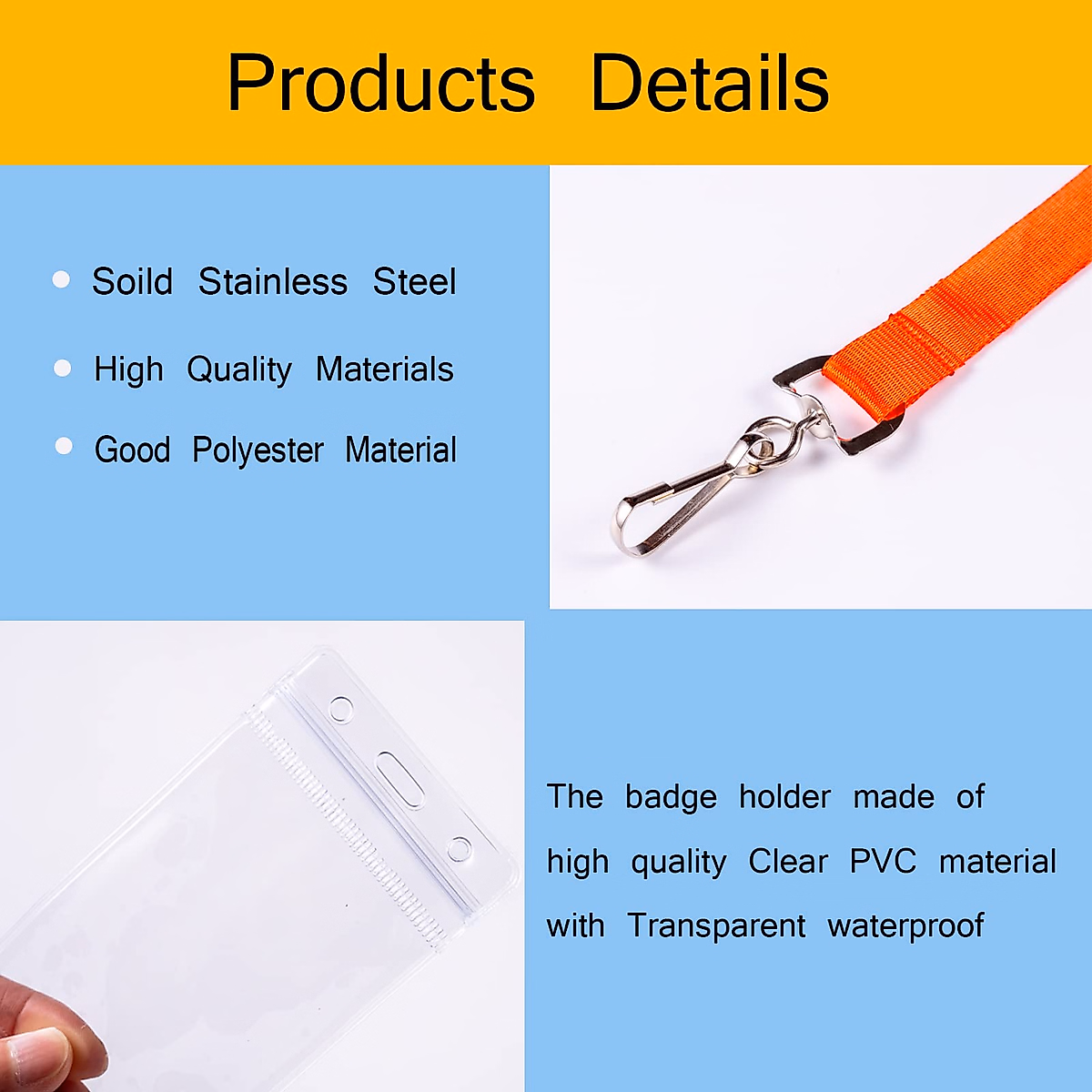 30 Pack Lanyards with ID Holder, Waterproof ID Holder with Lanyard (Assorted Rainbow 6 Colors)