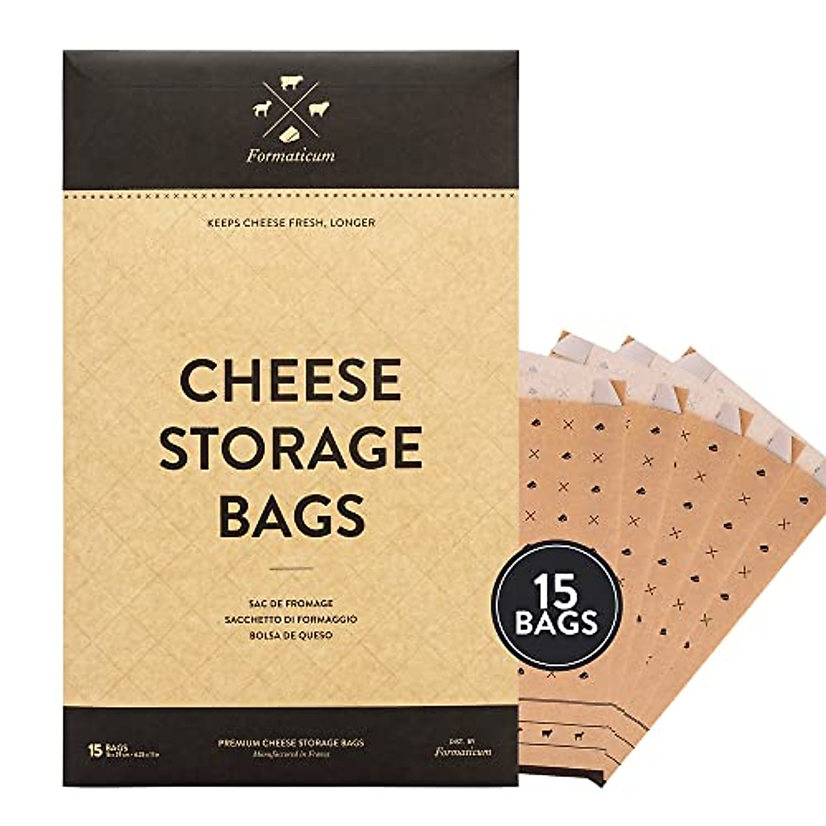Formaticum Cheese Storage Bags - Wax Paper Bags to Keep Cheese or Charcuterie Fresh - Professional Grade Cheese Paper for Wrapping Cheese - Porous Brown Paper Bags From France - 6.25 x 11 (15 Pack)