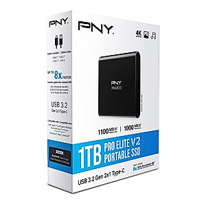 PNY Pro Elite V2 1TB USB 3.2 Gen 2x1 Type-C Portable Solid State Drive (SSD) – (PSD0CS2160-1TB-RB)