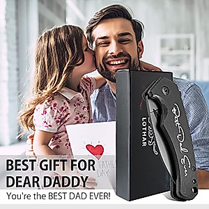 LOTHAR Pocket Knife - Engraved BEST DAD EVER - 2.98'' D2 Steel Blade EDC Knife with G10 Handle - Sharp Folding Knife for EDC - Great Gifts for Dad and Men