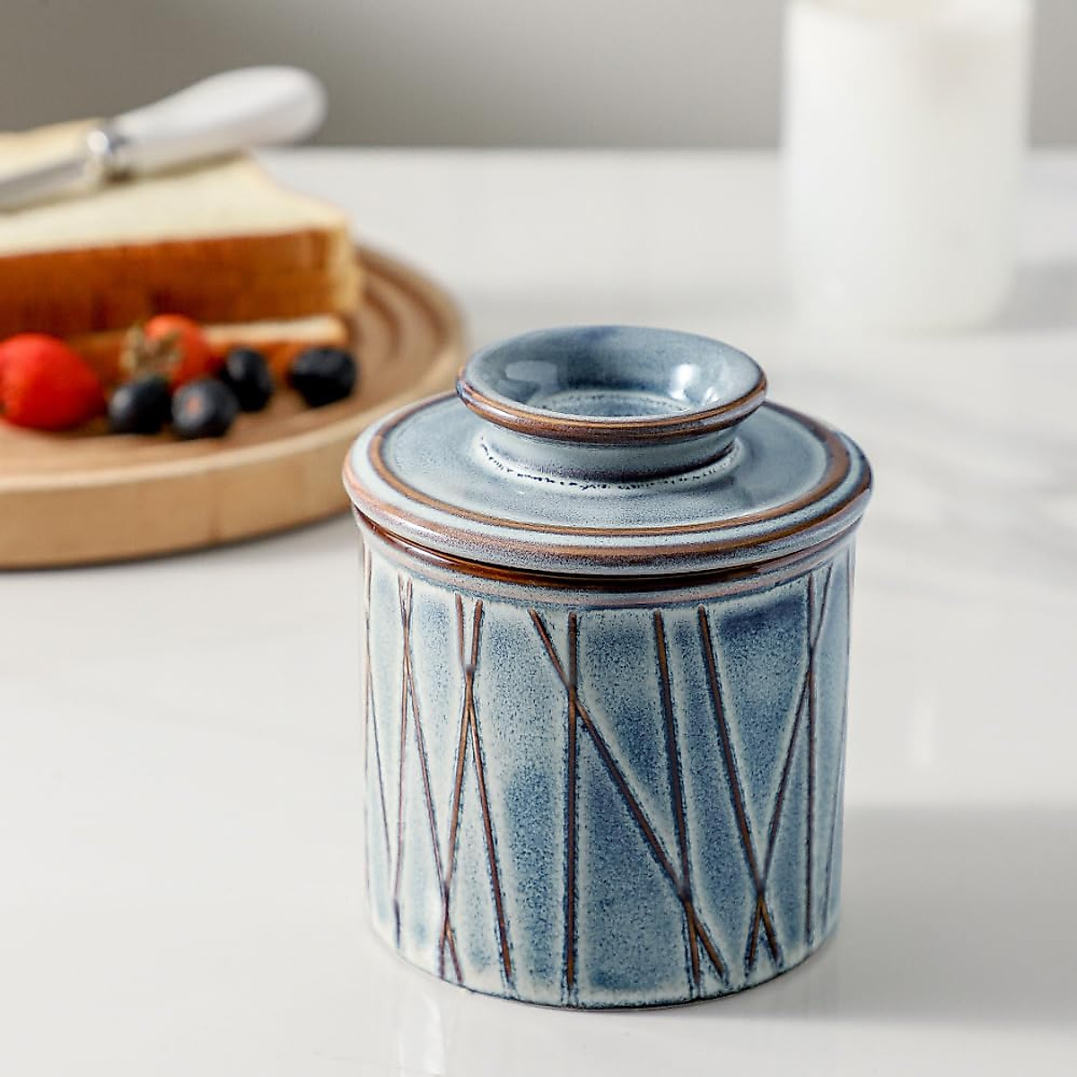 HVH Ceramic Butter Crock, French Butter Dish with Lid for Countertop, Butter Crock with Water, Butter Keeper for Counter, Butter Holder for Soft Butter (Wabi sabi)