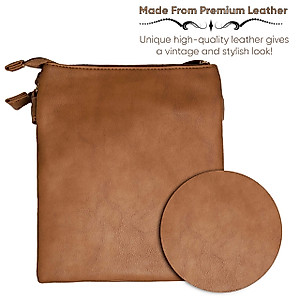 Multi-Pocket Crossbody Bags for Women, Lightweight Purses and Handbags, Vegan Leather Purses for Women with Tassel (Brown)