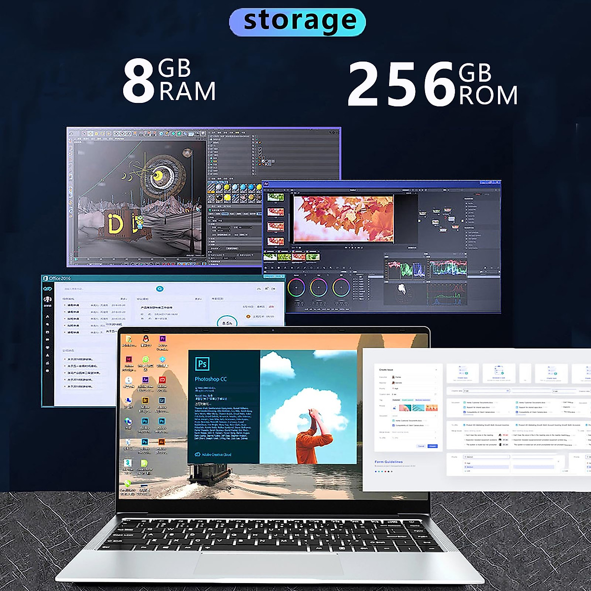 KUU Laptop Computer 8GB LPDDR4 256GB SSD, Intel Celeron, Intel UHD Graphics, Windows 11 Pro Laptop, 14.1 Inch Laptop FHD 1920 * 1080 IPS, Webcam,180 Angle Opening, BT5.0,WiFi 5GHz, USB3.0