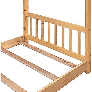 CITYLIGHT Twin House Bed for Kids, House Bed Frame Twin with Headboard and Footboard, Wooden Kids House Bed for Girls, Boys,No Box Spring Needed,Natural