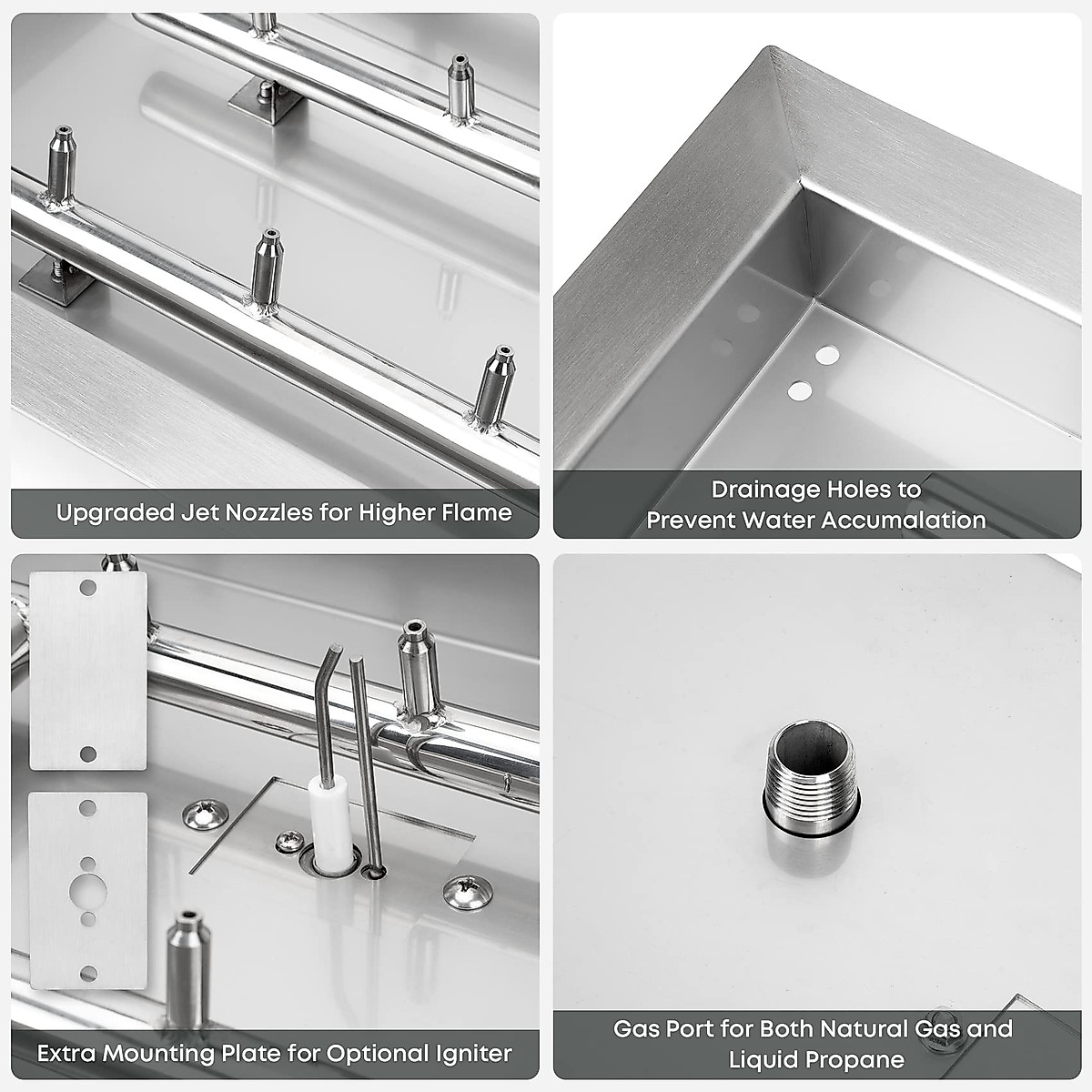 Stanbroil 24" x 8" Drop-in Fire Pit Burner and Pan, Upgrade Stainless Steel Jet Burner, High Flame, 90k BTU Max