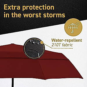 EEZ-Y Travel Umbrellas for Rain - Wind Resistant w/Open Close Button - Marsala