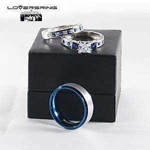 Bridal sets Wedding Ring Sets His And Hers Promise Ring Couples Bridal Sets Women 925 Sterling Silver Square Cz Man Titanium Wedding Bands