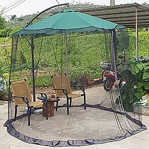 7.5-11ft Black Patio Umbrella Mosquito Netting, with Double Zipper Door, Polyester Mesh Net Screen Universal for Almost Outdoor Market Table Umbrellas & Cantilever Offset Hanging Umbrella w/Tilt