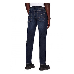 A | X ARMANI EXCHANGE Men's 5 Pocket Slim Denim, Dark Wash/Tobacco Stitching/Stretch Cotton, 33