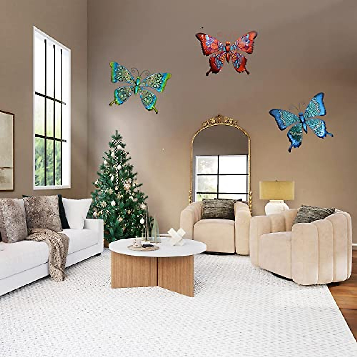 HONGLAND Metal Butterfly Wall Decor Indoor Outdoor Wall Art Metal Glass Butterfly Sculptures 2 Pack for Home Garden Fence Patio