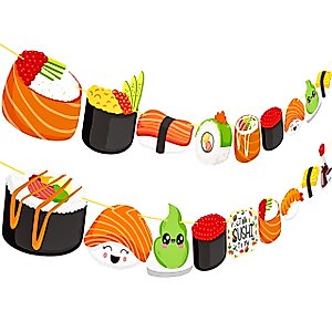 Sushi Garland Banners 2Pcs Let's Roll Sushi Birthday Party Cutout Banners Sushi Party Decorations for Japanese Theme Baby Shower Supplies